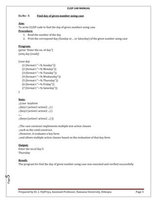 CLISP Lab Manual - Dr.J.VijiPriya | PDF