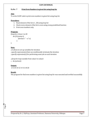 CLISP Lab Manual - Dr.J.VijiPriya | PDF