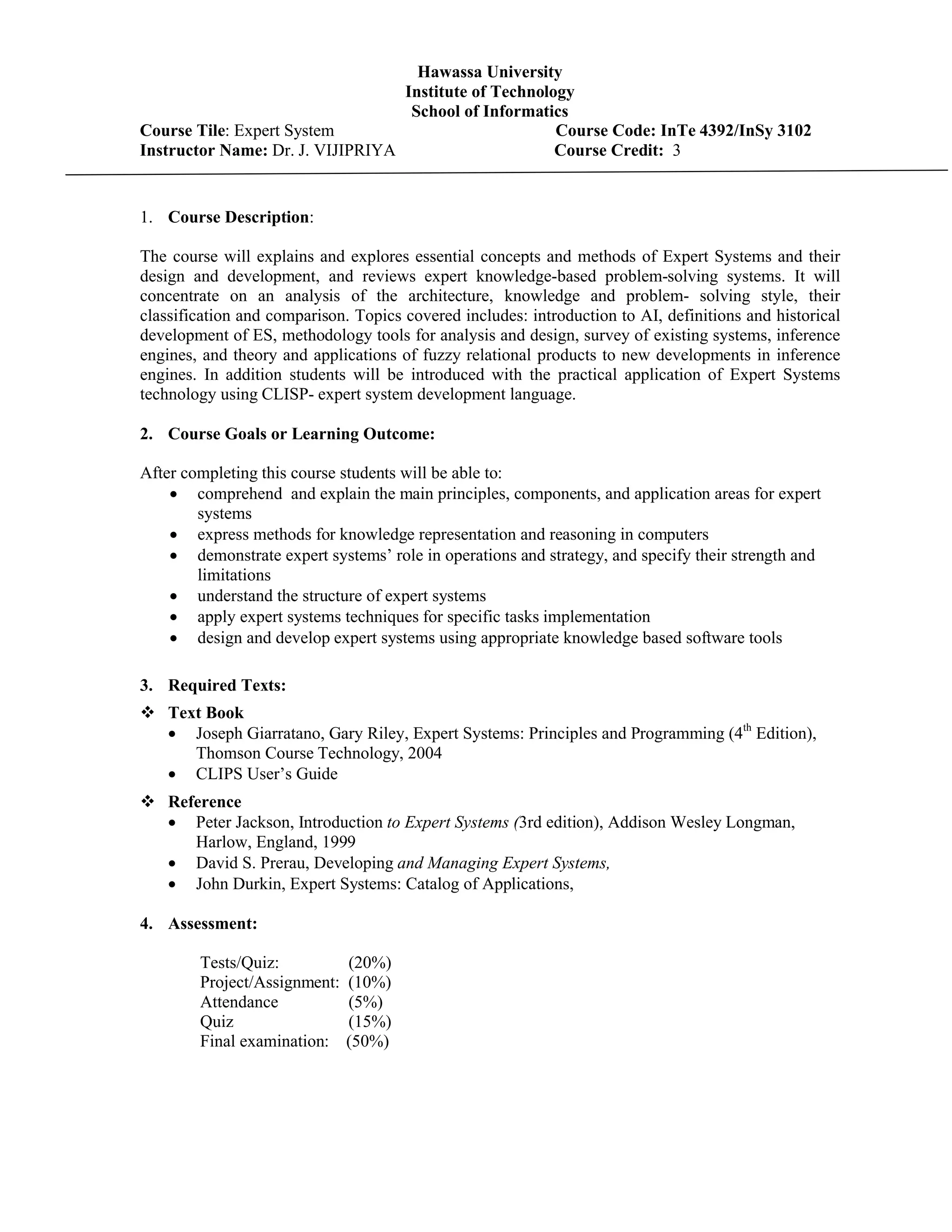 Expert System Lecture Notes Chapter 1,2,3,4,5 - Dr.J.VijiPriya | PDF