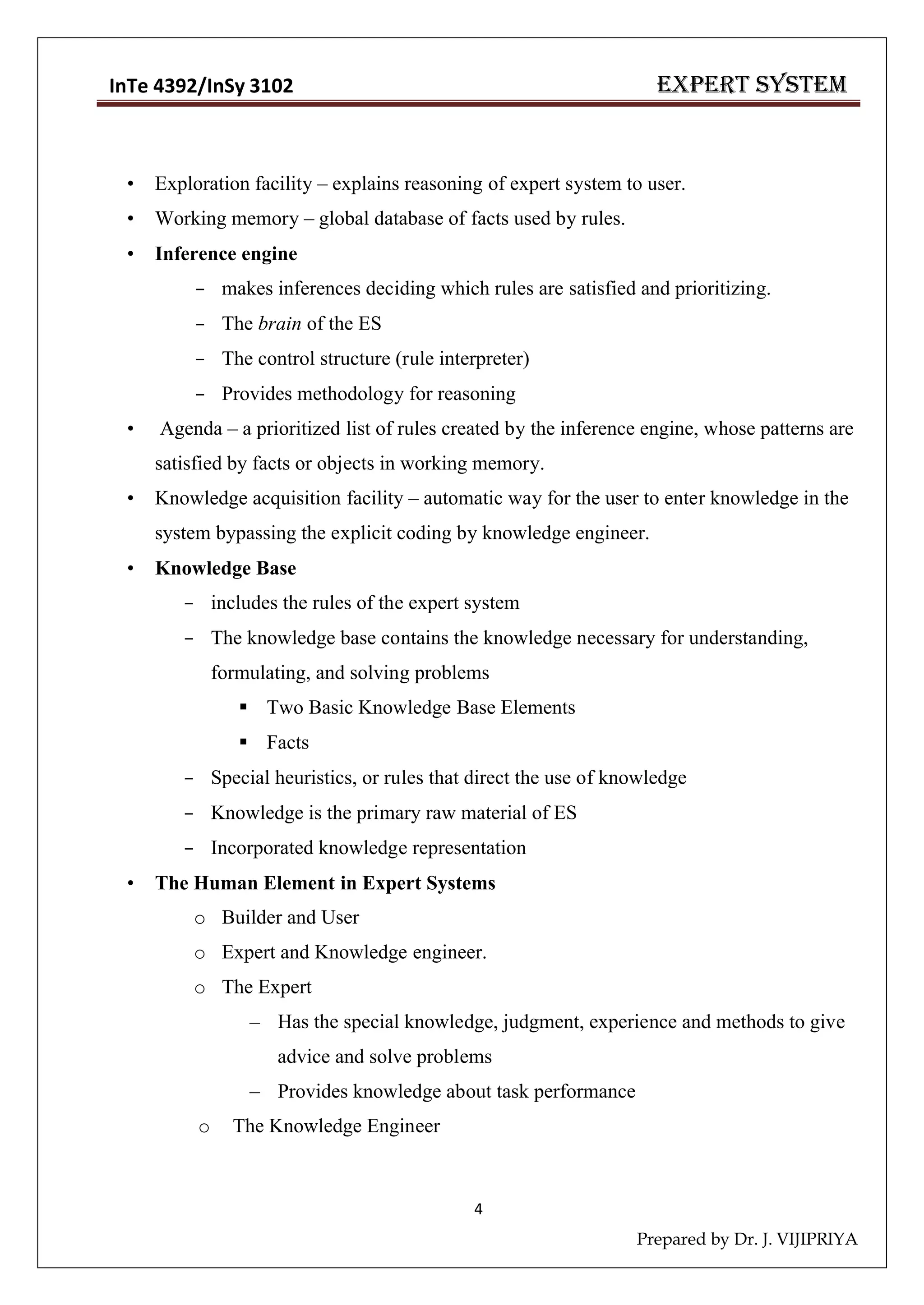 Expert System Lecture Notes Chapter 1,2,3,4,5 - Dr.J.VijiPriya | PDF