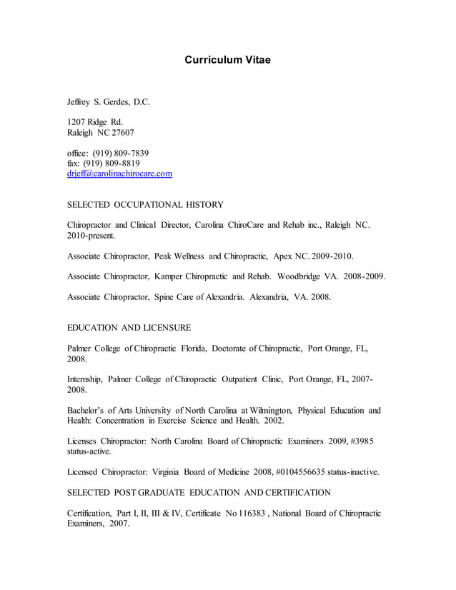 Dr. Jeffrey Gerdes, D.C. 2016 CV | PDF