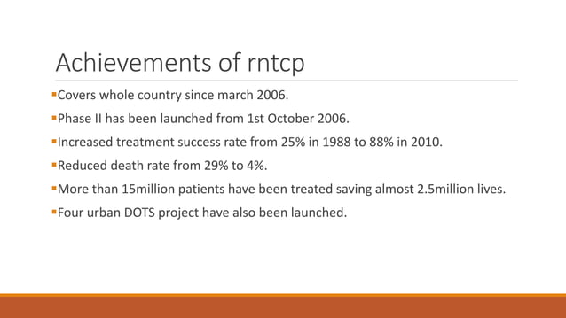 REVISED NATIONAL TUBERCULOSIS CONTROL PROGRAMME (RNTCP) | PPTX | Lung ...