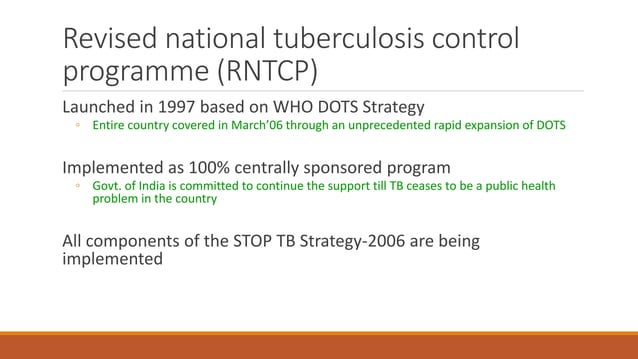 REVISED NATIONAL TUBERCULOSIS CONTROL PROGRAMME (RNTCP) | PPTX | Lung ...