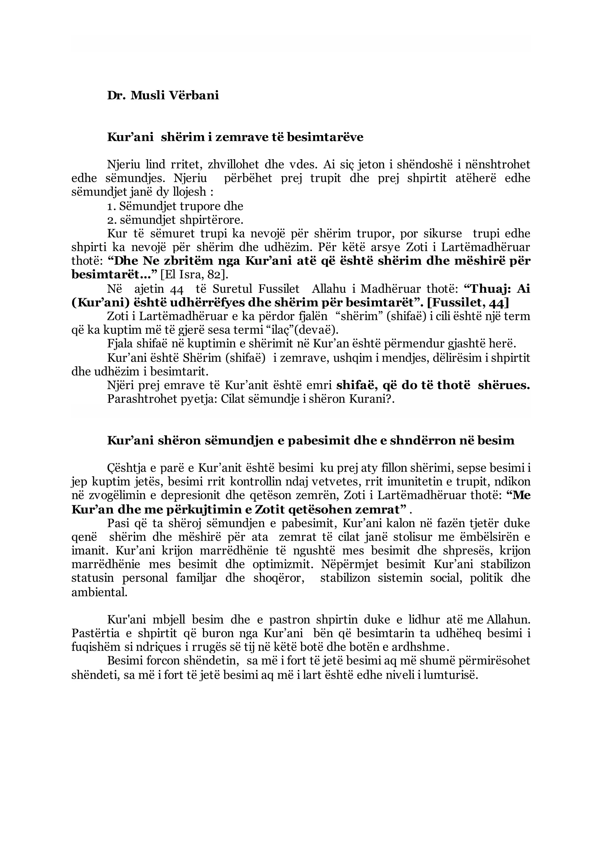 Dr. musli vërbani kur'ani, shërim i zemrave | DOC