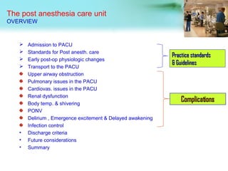 Post anesthesia care unit for Residents of Anesthesia | PPT