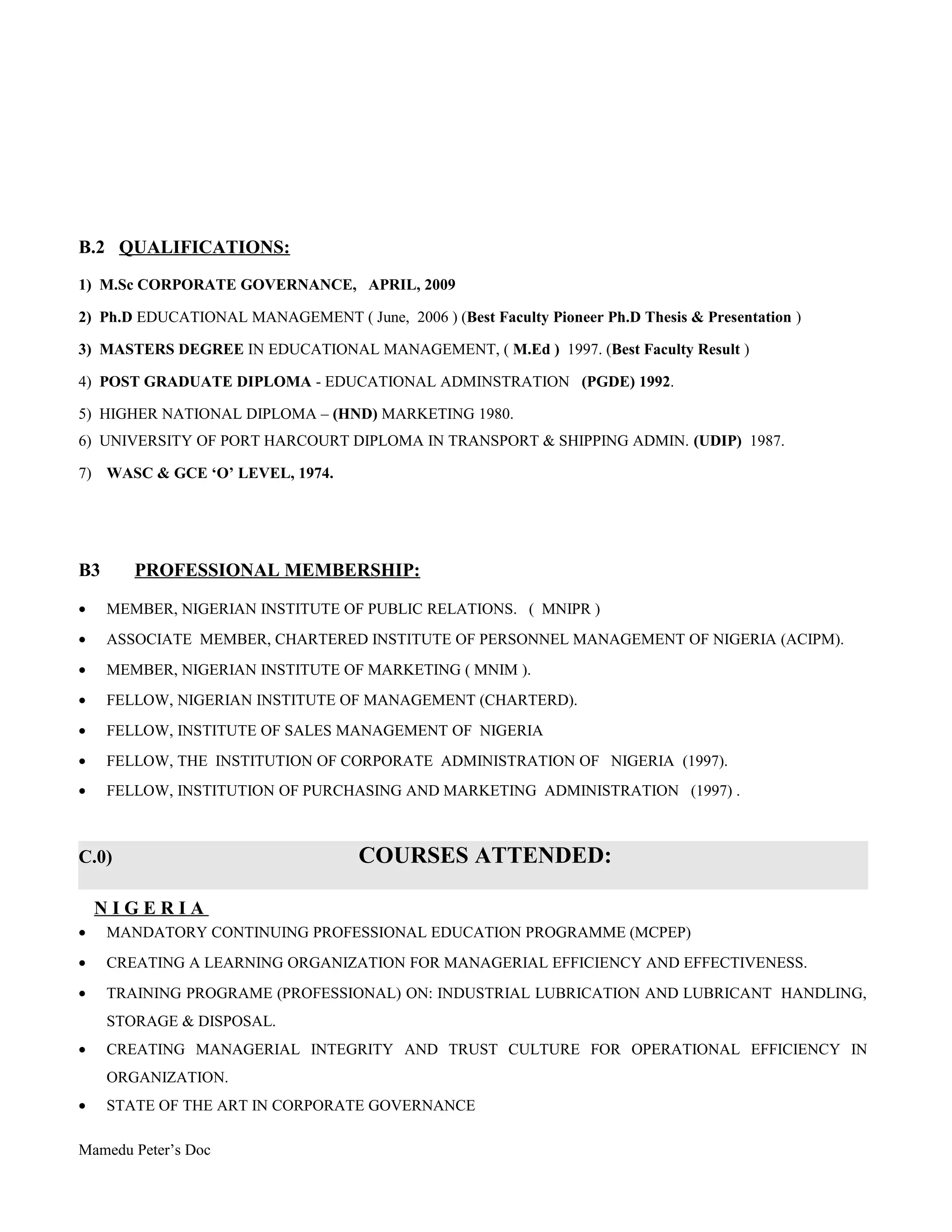 Dr. mamedu peter cv | DOC