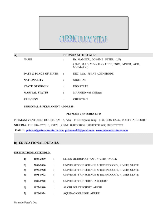 Dr. mamedu peter cv | PDF