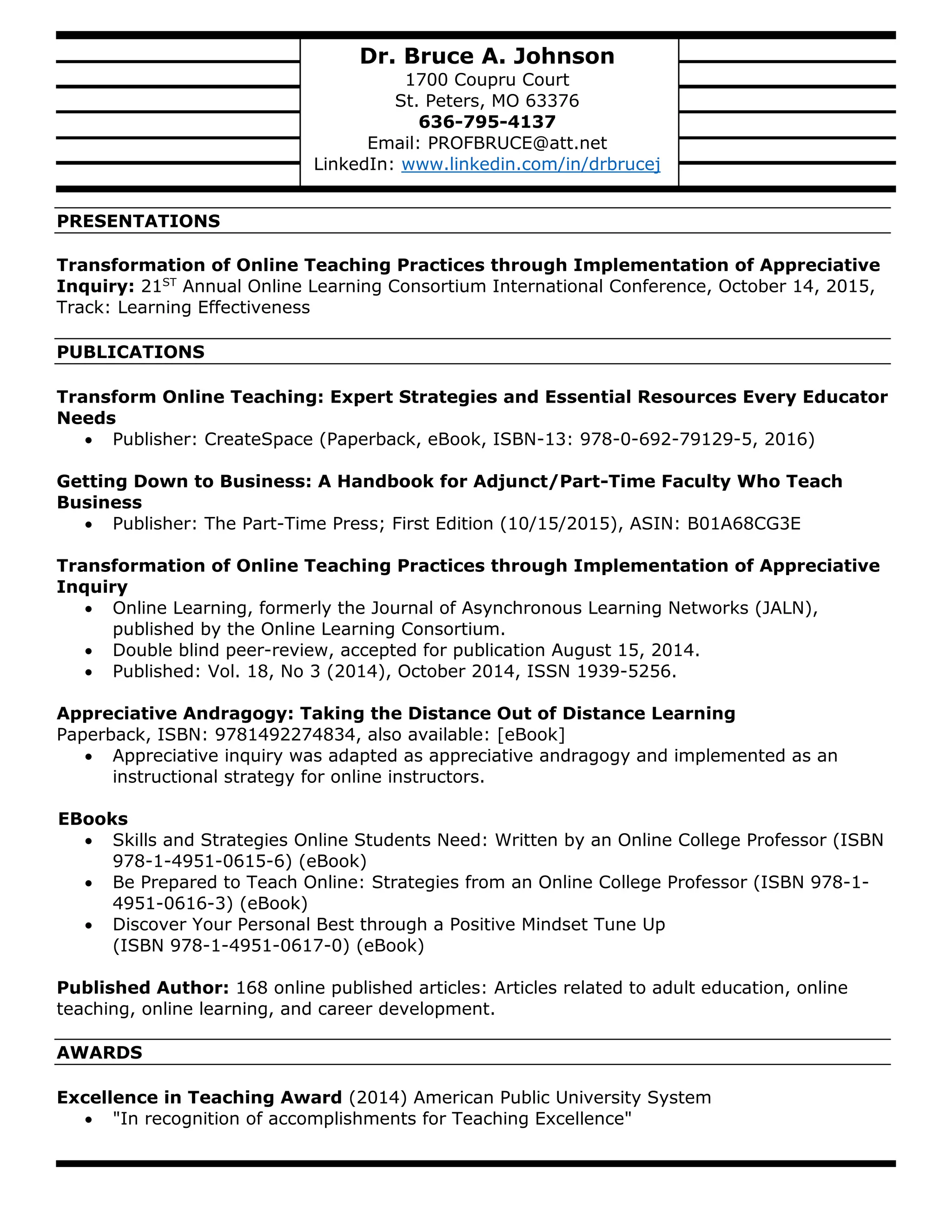Dr Bruce A Johnson CV | PDF