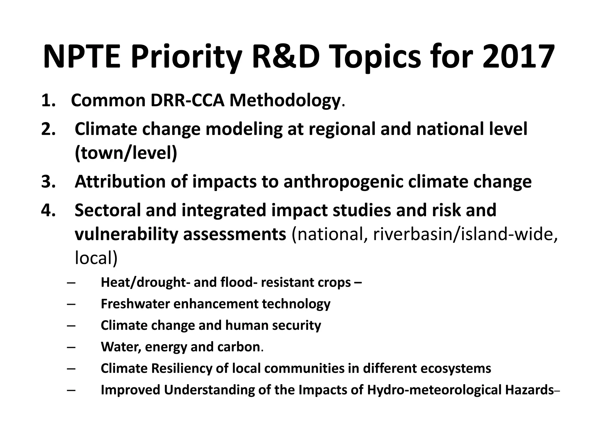 Climate Change Research Needs: Sectoral Impact Analysis, Vulnerability ...