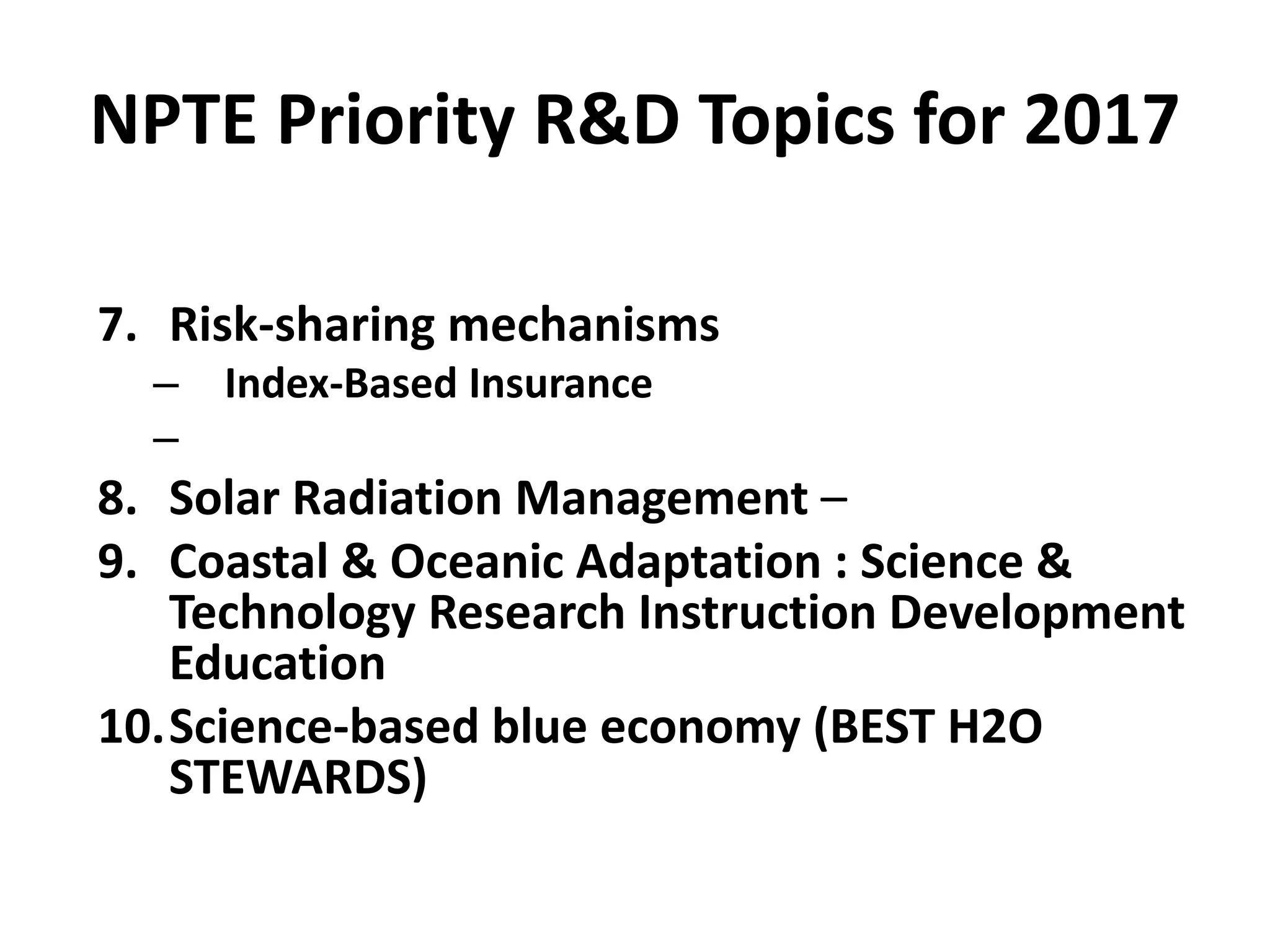 Climate Change Research Needs: Sectoral Impact Analysis, Vulnerability ...