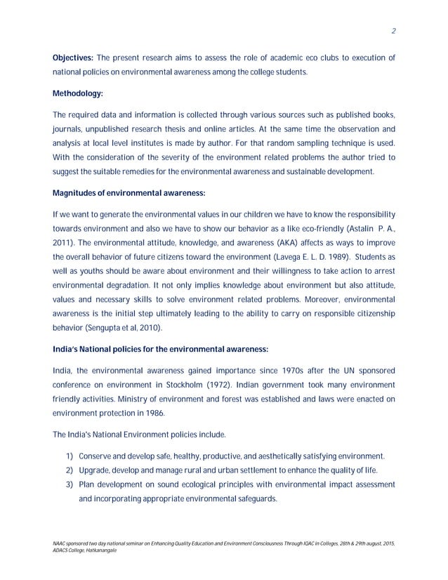 Role of Academic Eco Clubs to Execution of National Policies on ...