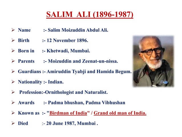 Dr.salim ali[1] | PPTX | Birdwatching | Hobbies & Interests