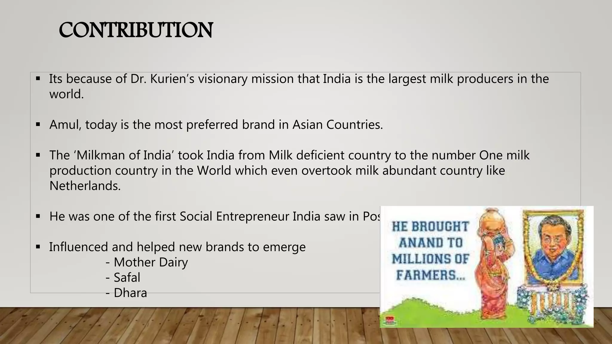 Dr. Verghese Kurien (Founder of AMUL) | PPTX | Agriculture | Industries