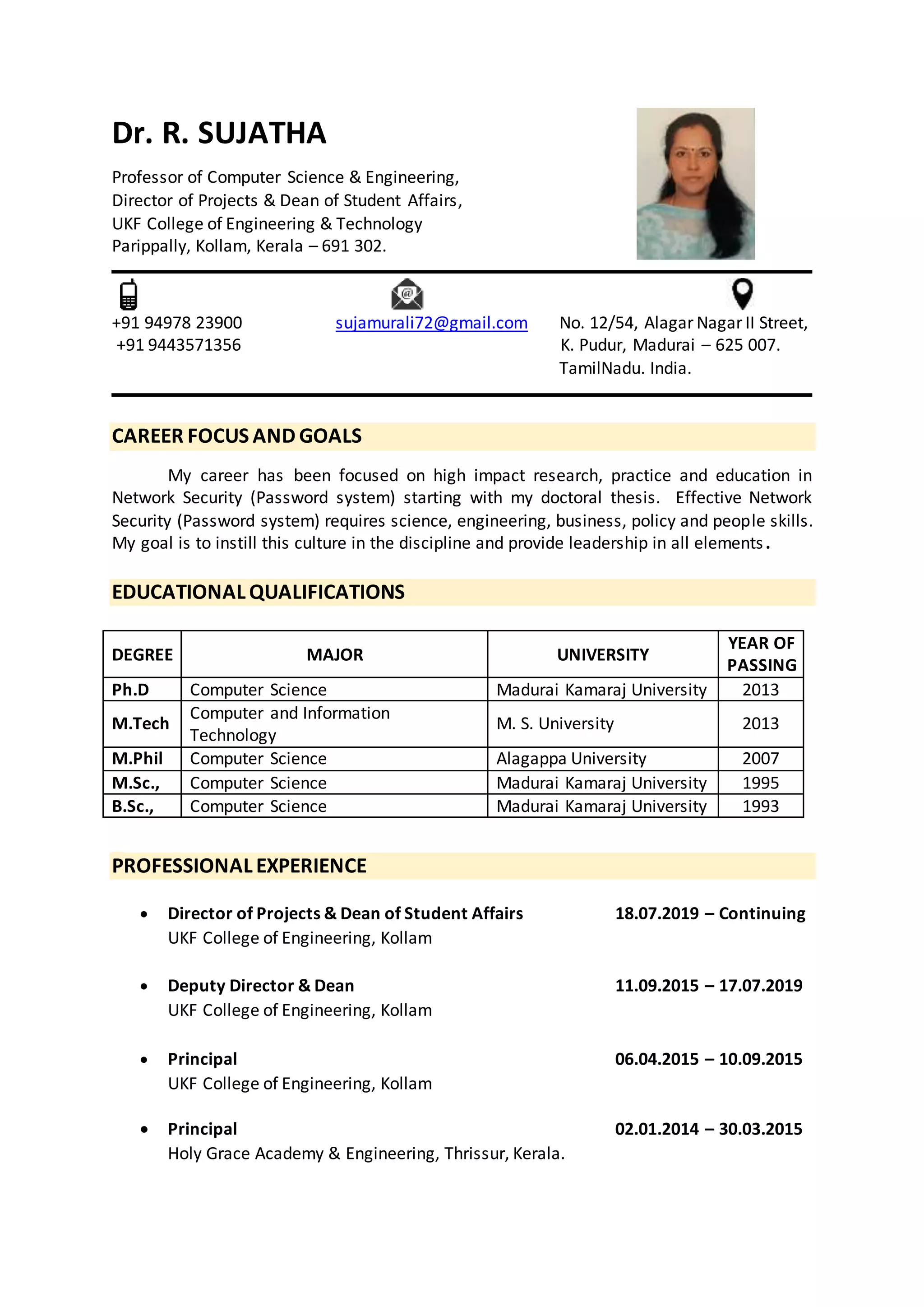 Dr. SUJATHA RAMAKRISHNAN CURRICULUM VITAE | DOCX