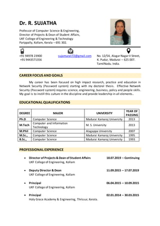 Dr. SUJATHA RAMAKRISHNAN CURRICULUM VITAE | DOCX