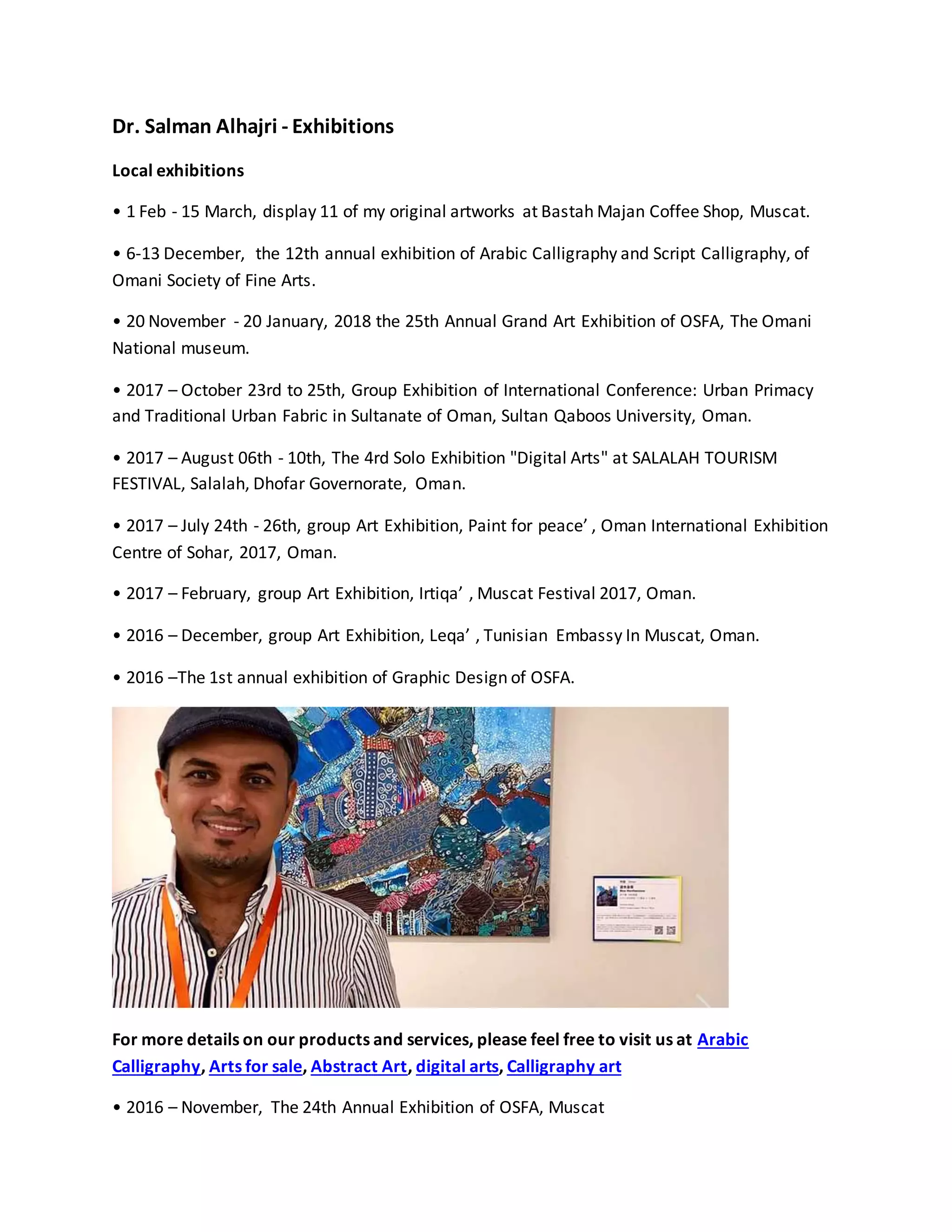 Dr. salman alhajri exhibitions | DOCX | Arts and Crafts | Hobbies & Interests
