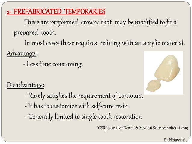 TEMPORIZATION IN PROSTHODONTICS | PPT | Dental Health | Diseases and Conditions