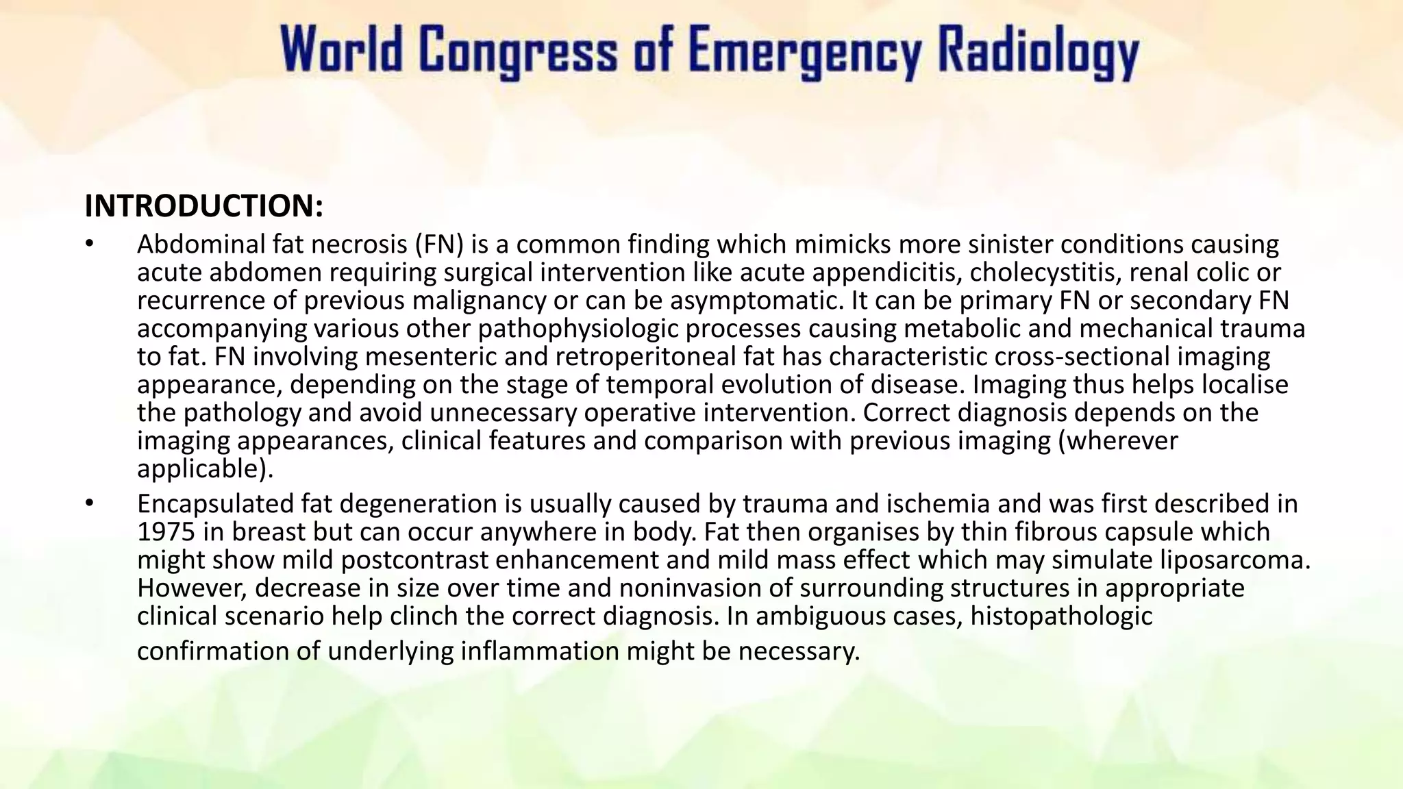 Imaging spectrum of Abdominal Fat Necrosis | PPTX | Digestive Disorders ...