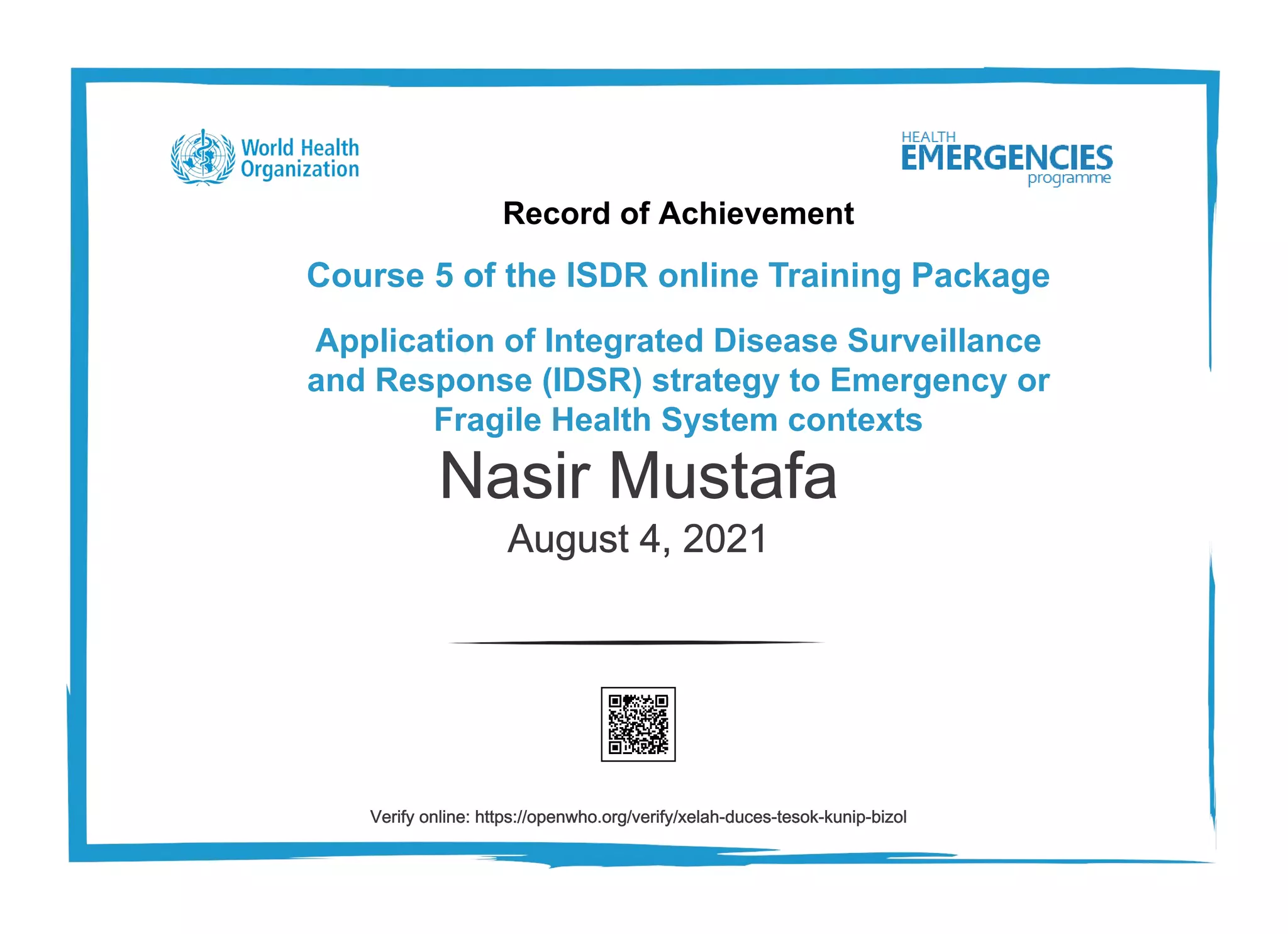Application of Integrated Disease Surveillance and Response (IDSR ...