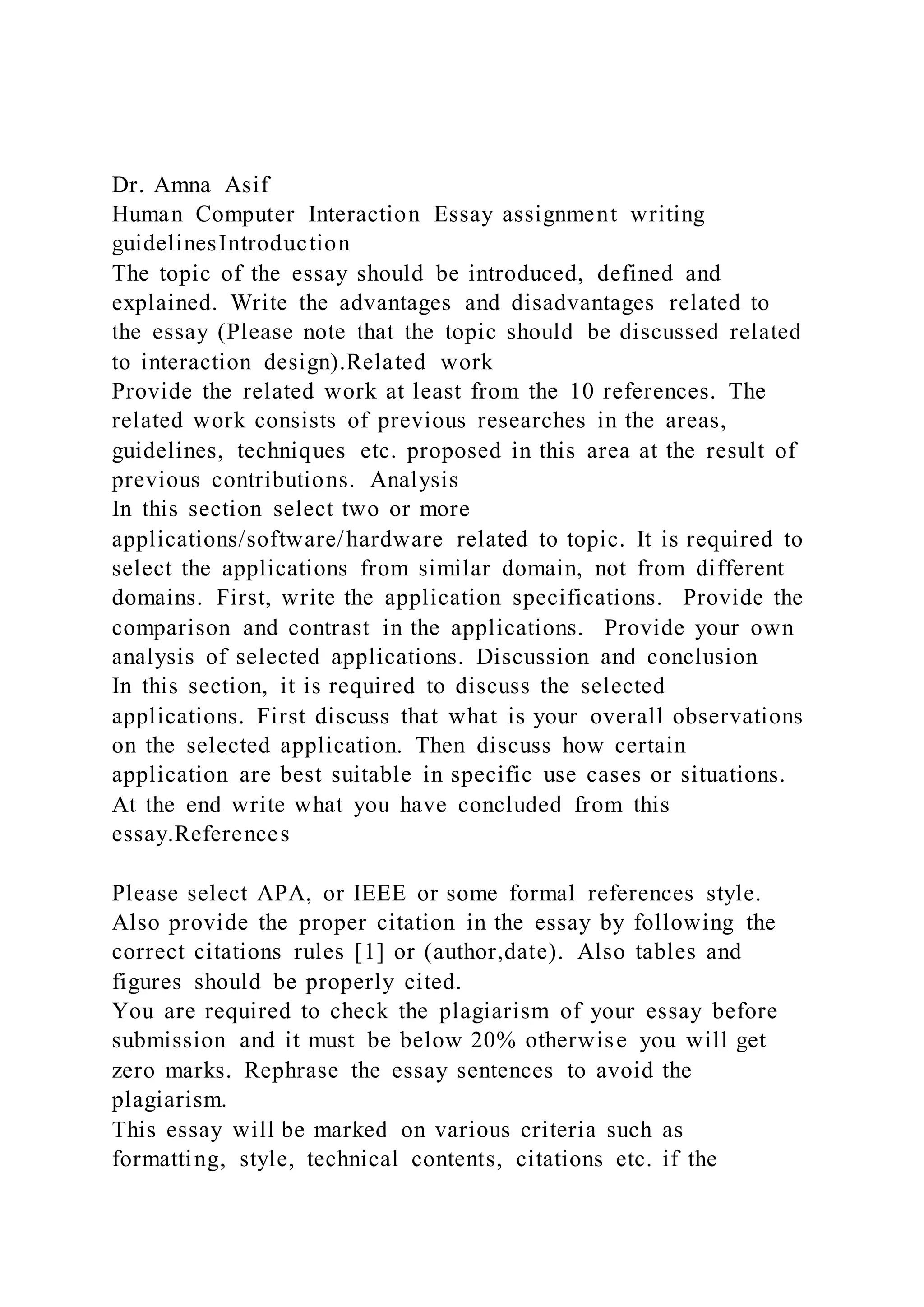 Dr Amna Asif Human Computer Interaction Essay Assignment Writin Pdf