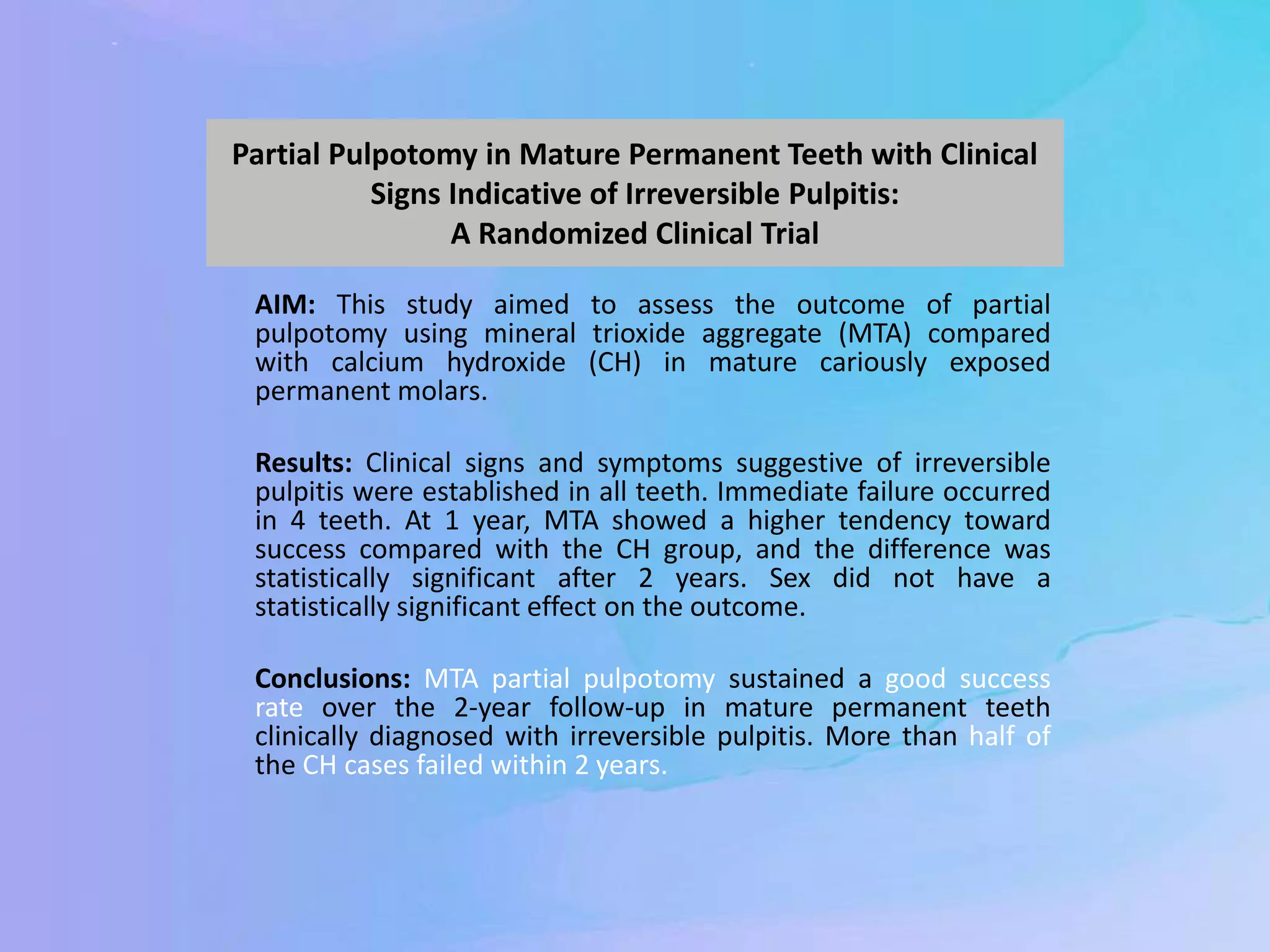 Conservative Management of Mature Permanent Teeth with Carious Pulp ...