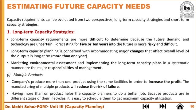 Production and Operation Management (Capacity Planning ) | PPTX