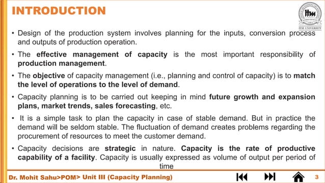 Production and Operation Management (Capacity Planning ) | PPTX