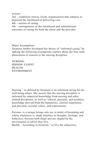Dr. Kristen Swanson Theory of Caring” Prepared by Amira .docx