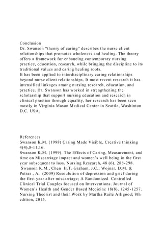 Dr. Kristen Swanson Theory of Caring” Prepared by Amira .docx