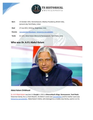 Dr. A.P.J ABdul kalam _ 11th President & Missile Man of India - TS ...