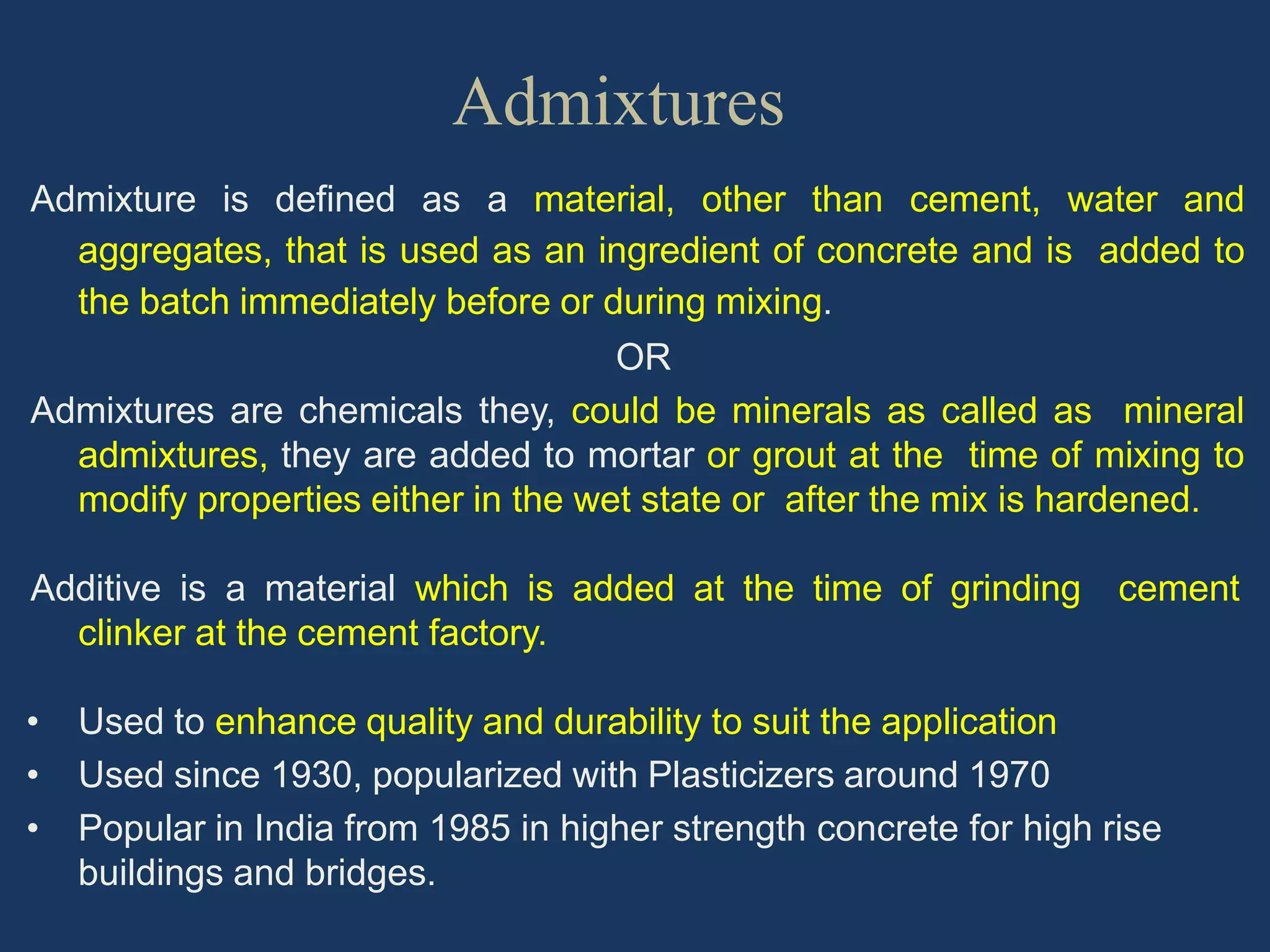 Admixtures in concrete/Types of admixtures | PPTX