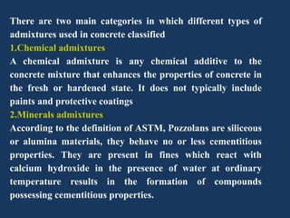 Admixtures in concrete/Types of admixtures | PPT