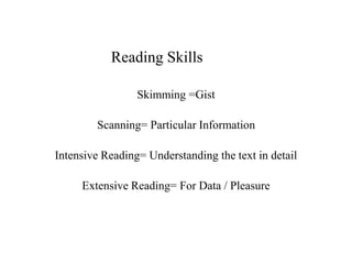 Reading skills, PPT - Dr.D.V.Rao