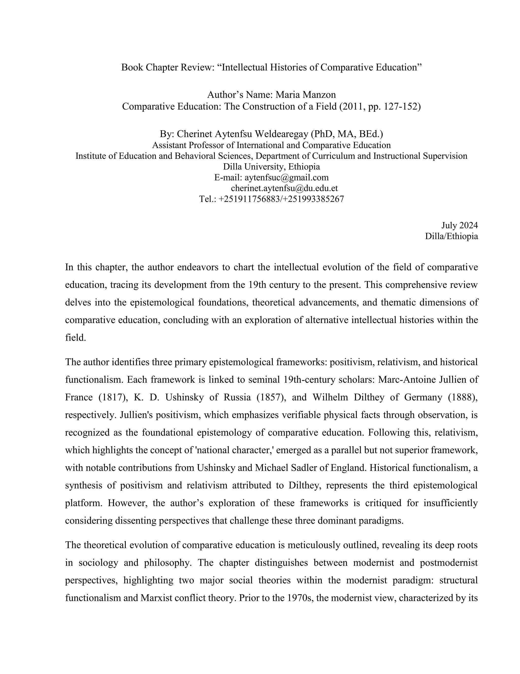 Dr. Cherinet Aytenfsu Weldearegay - Book Chapter Review - Intellectual ...