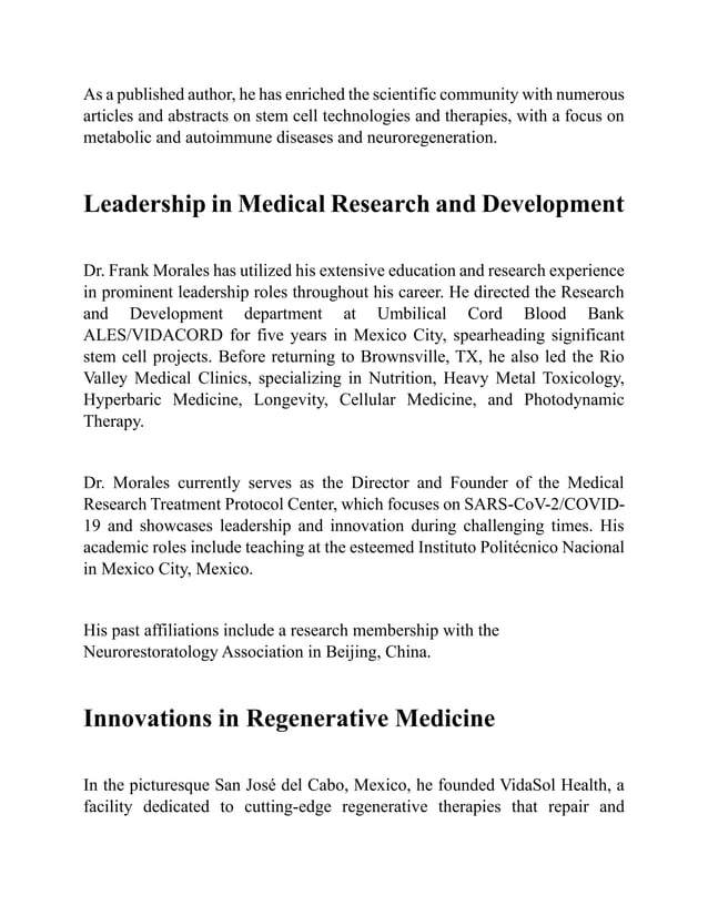 Dr. Frank Morales | Medical Doctor biography.pdf | Diseases and ...