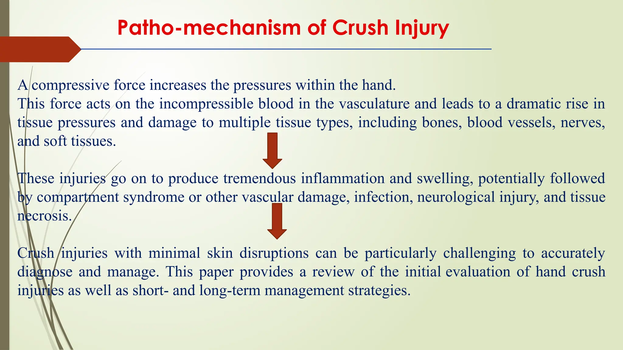 Prof. (DR.) NIRAJ KUMAR Crush Injury A crush injury of the hand is a ...