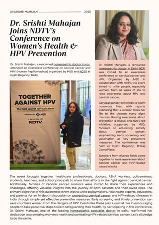 Dr. Srishti Mahajan Joins NDTV’s Conference on Women’s Health & HPV ...