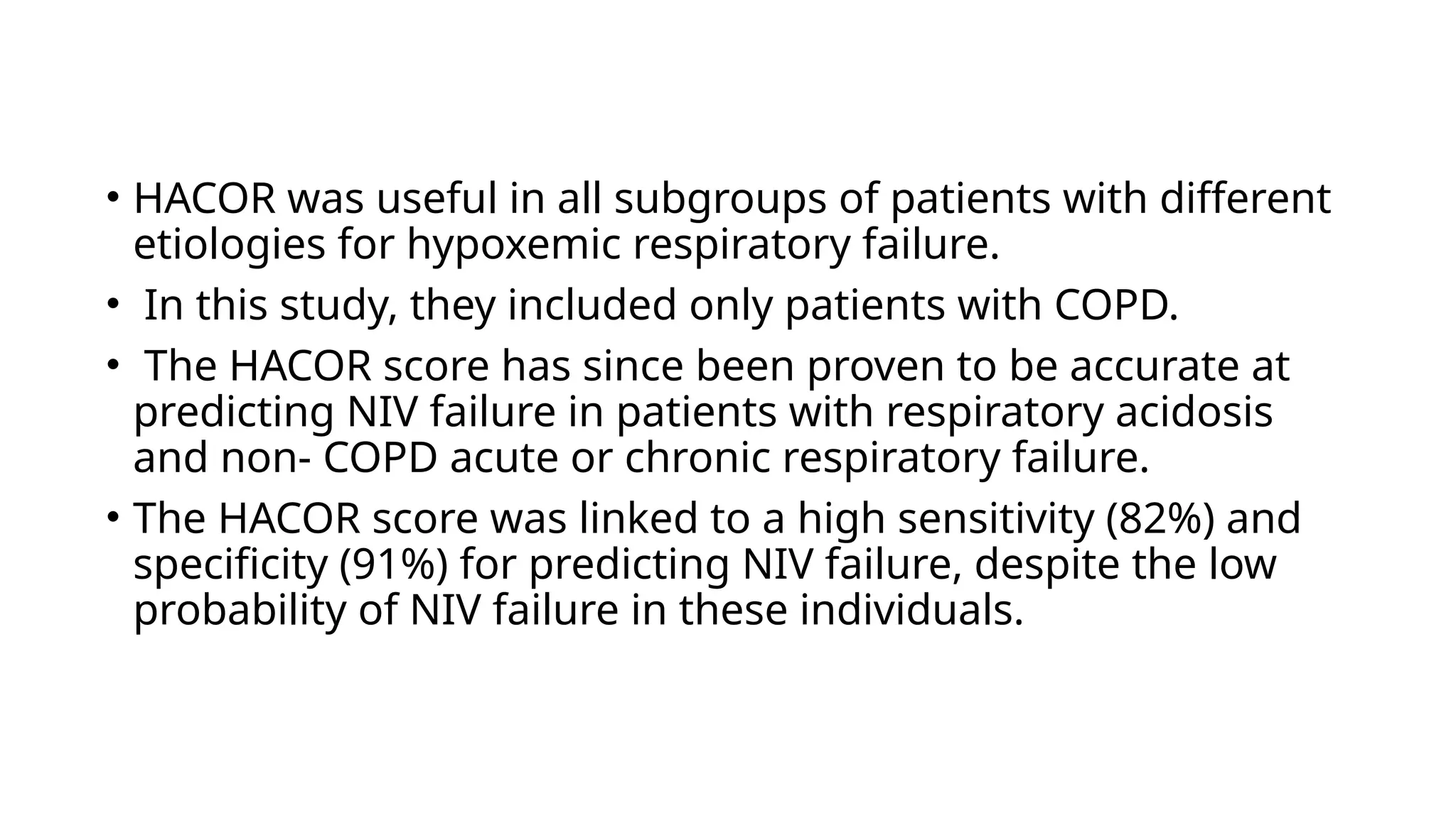 HACORE SCORE SYSTEM IN PATIENTS WITH COPD EXCERBATION SUSPESTING NIV ...