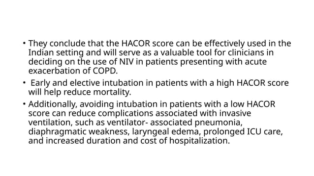 HACORE SCORE SYSTEM IN PATIENTS WITH COPD EXCERBATION SUSPESTING NIV ...