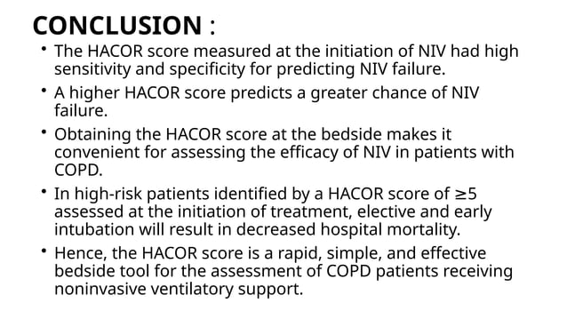 HACORE SCORE SYSTEM IN PATIENTS WITH COPD EXCERBATION SUSPESTING NIV ...