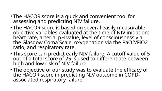 HACORE SCORE SYSTEM IN PATIENTS WITH COPD EXCERBATION SUSPESTING NIV ...