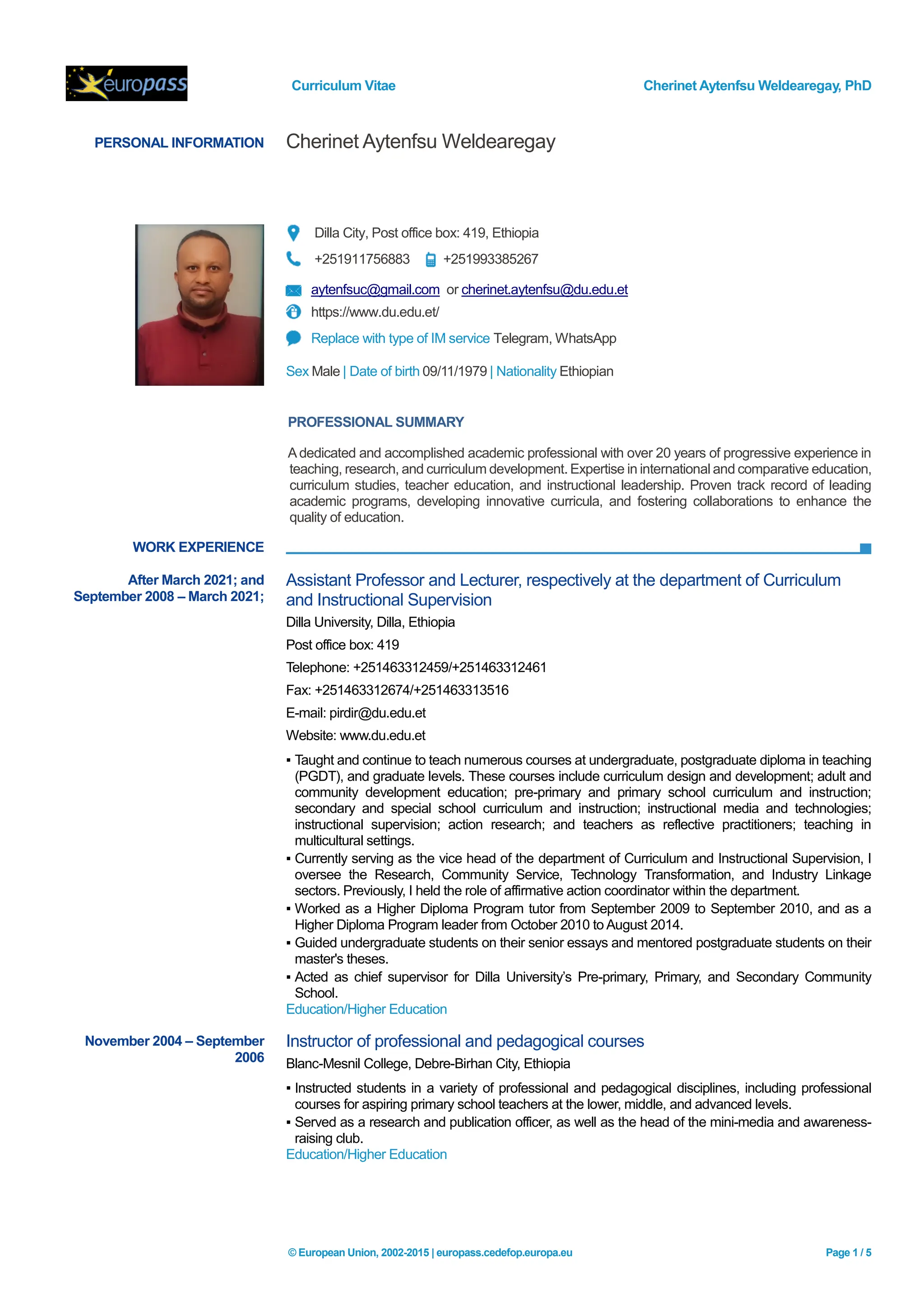 Dr. Cherinet Aytenfsu Weldearegay's Curriculum Vitae (CV).pdf