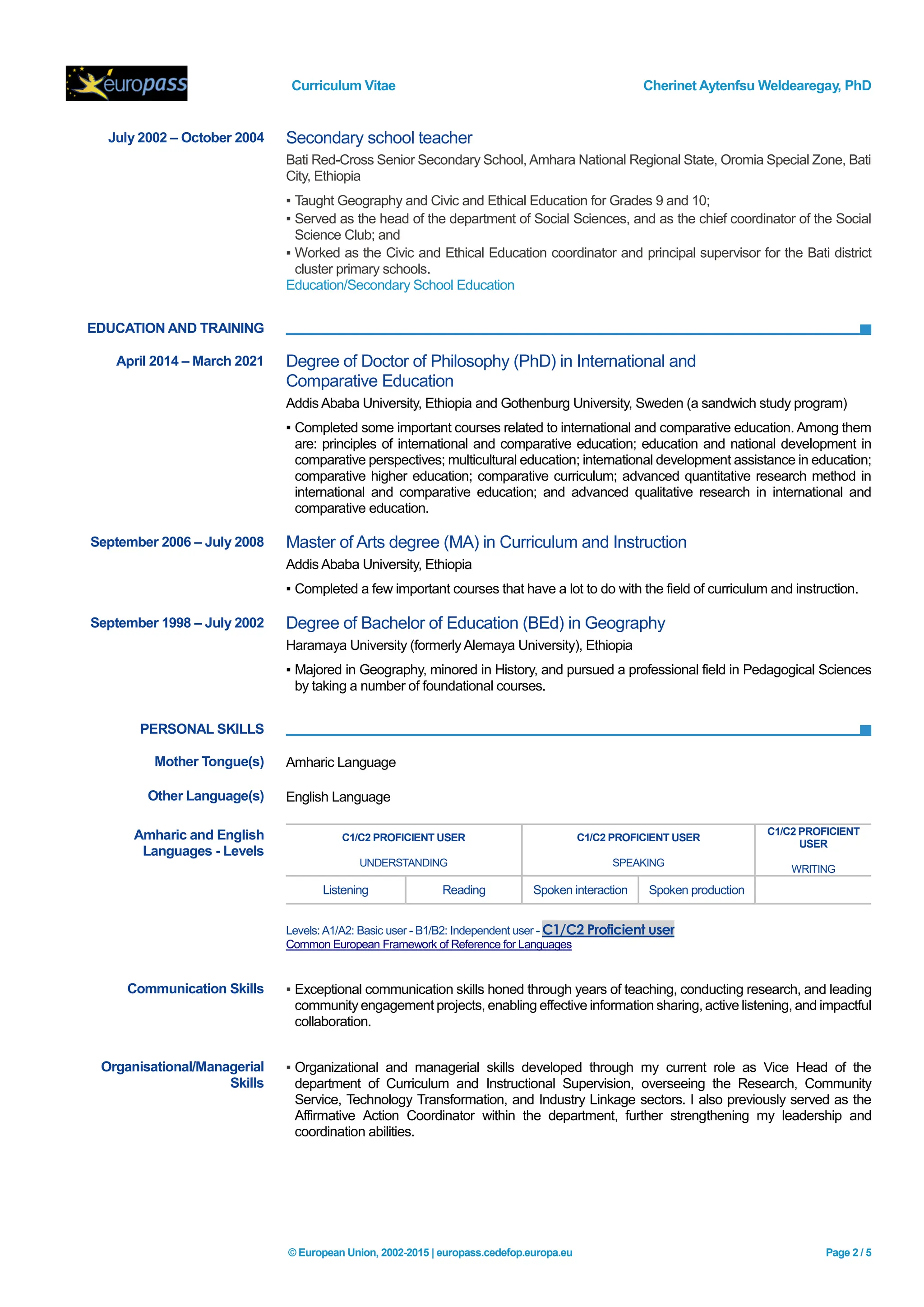 Dr. Cherinet Aytenfsu Weldearegay's Curriculum Vitae (CV).pdf