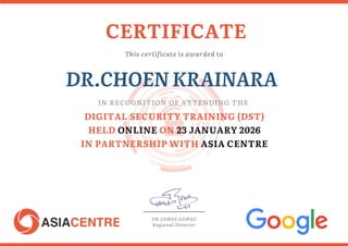 Certificate of Recognition for Attending on Digital Security Training ...