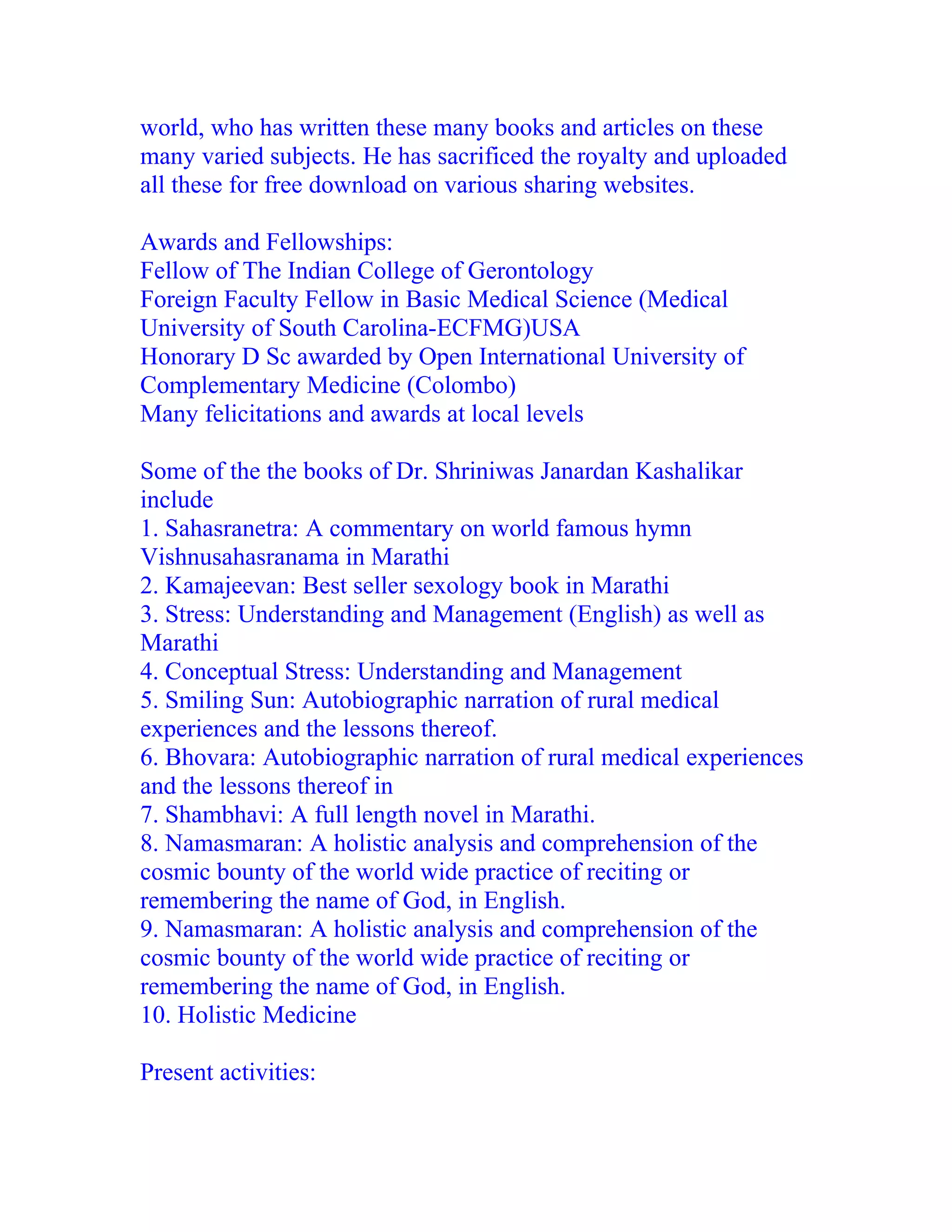 Dr. Kashalikar Shriniwas | DOC