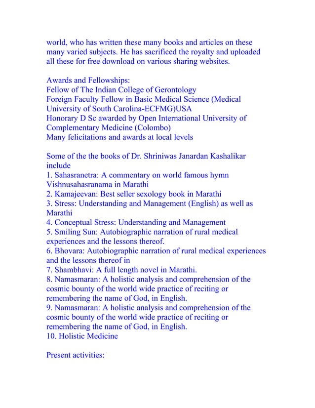 Dr. Kashalikar Shriniwas | DOC