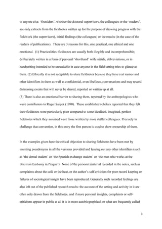 Dr Sara Delemont Fieldnotes | PDF