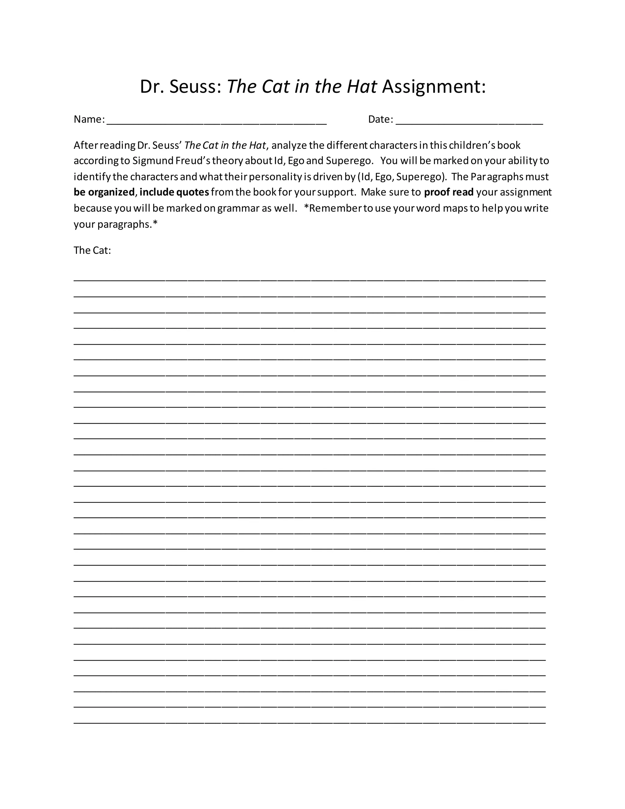 Dr. seuss the cat in the hat assignment | DOCX