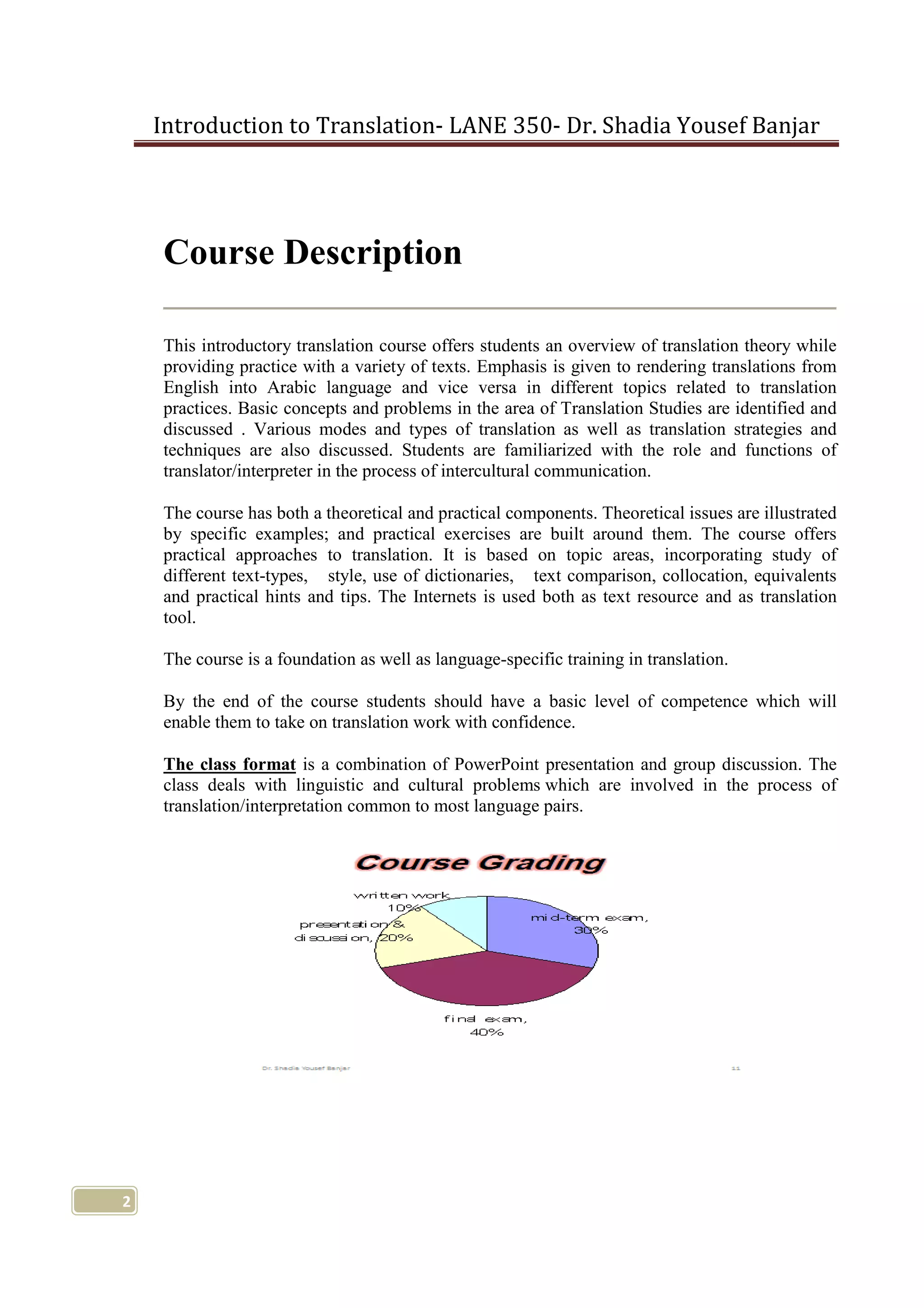Introduction to Translation - Dr. Shadia Yousef Banjar | PDF