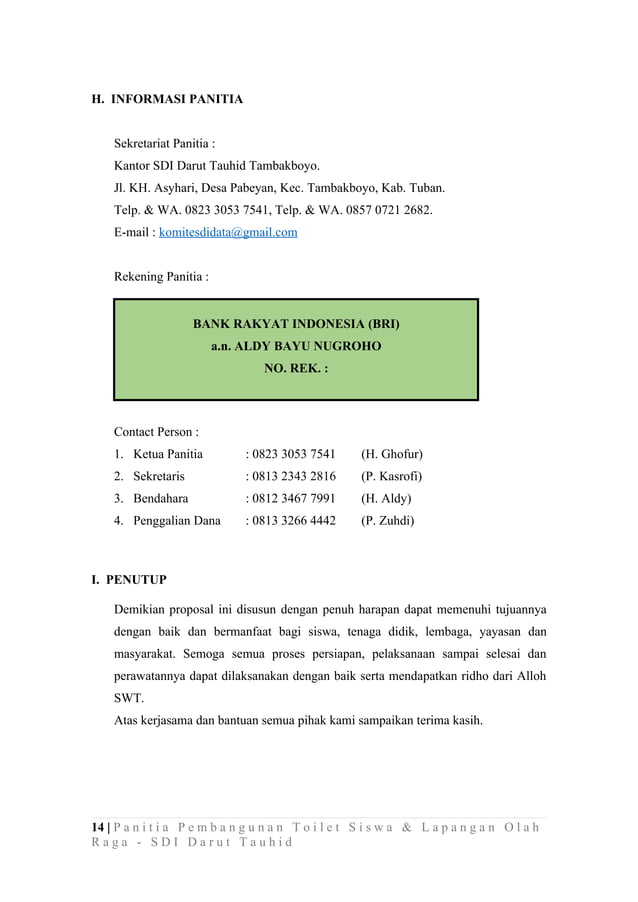 Draff PROPOSAL SDI DARUT TAUHID TAMBAKKBOYO | PDF